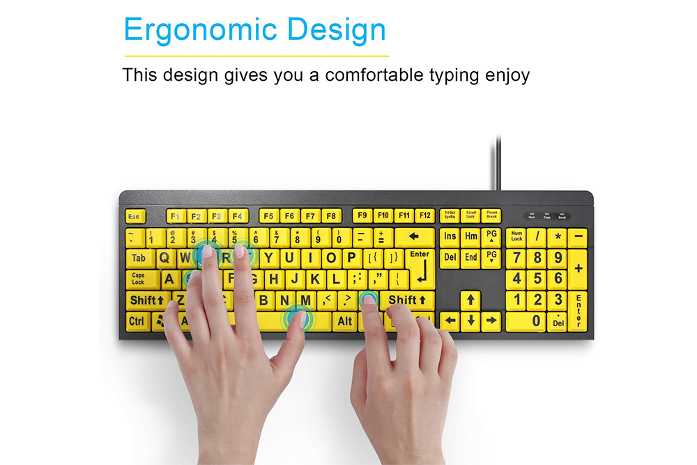 Large Print Black on Yellow Computer Keyboard, Wired USB – Sterling ...